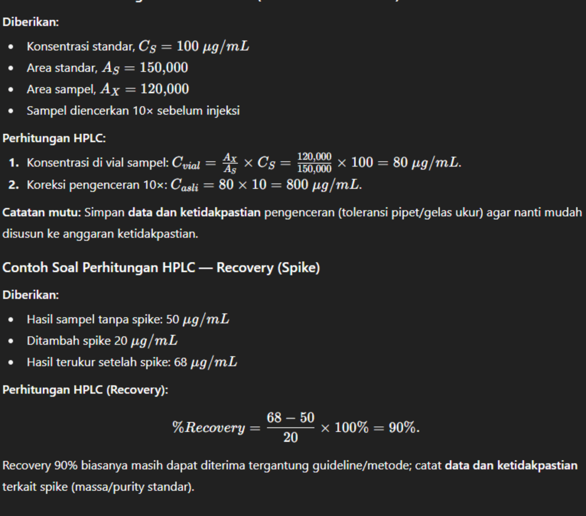 Contoh Soal Perhitungan HPLC yang Sering Ditanya: Rumus, Data ...